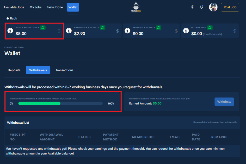 Withdraw Payments - Digital WorkerBees